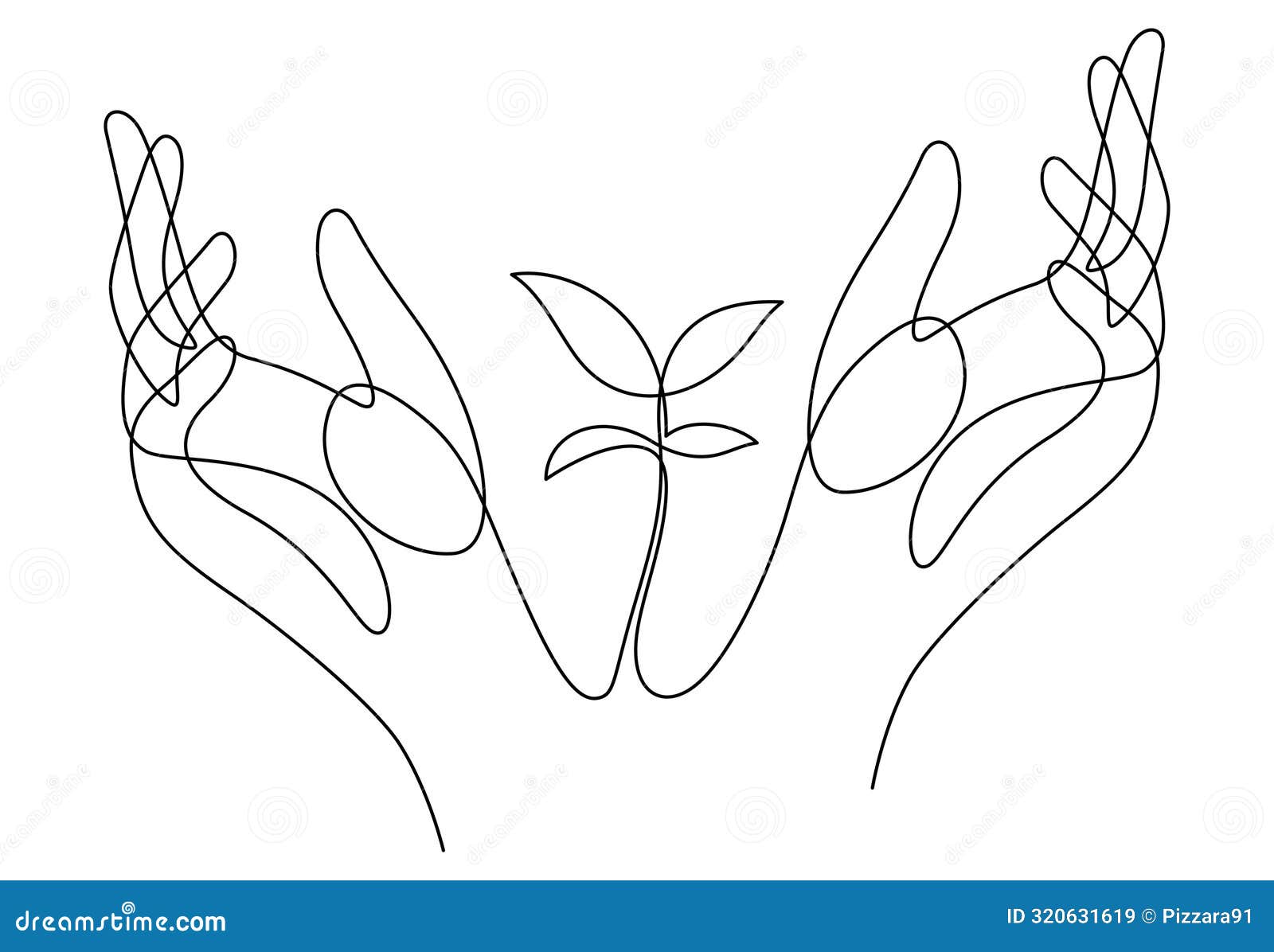 Sapling Care with Two Hands One Line Continuous Drawing Stock Vector ...