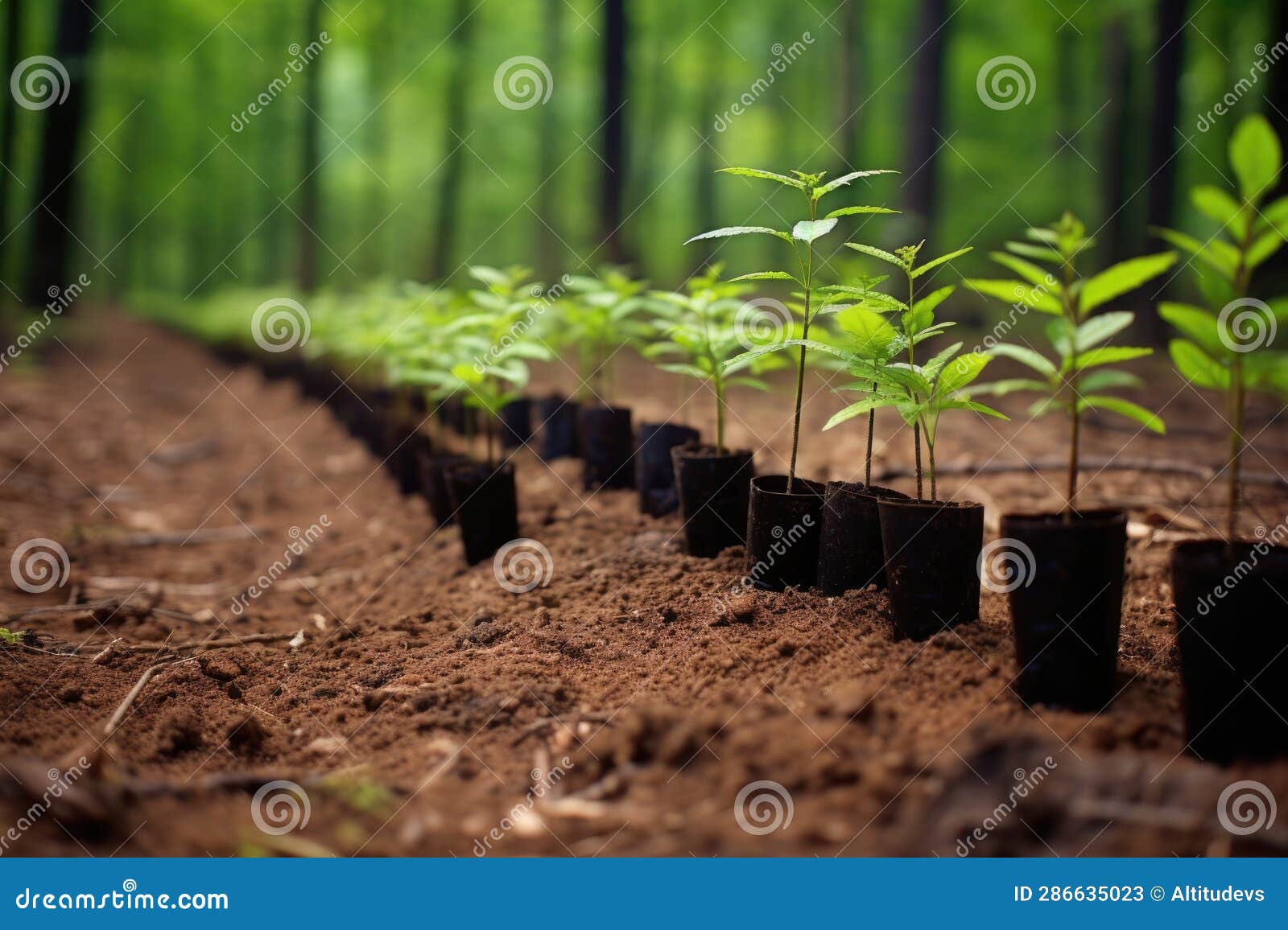 Saplings Planted in a Row, Symbolizing Reforestation Stock Illustration ...