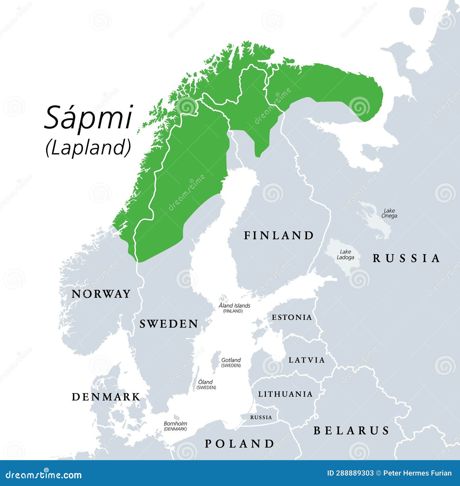 Sapmi, Lapland, Cultural Region in Europe, Gray Political Map Stock ...
