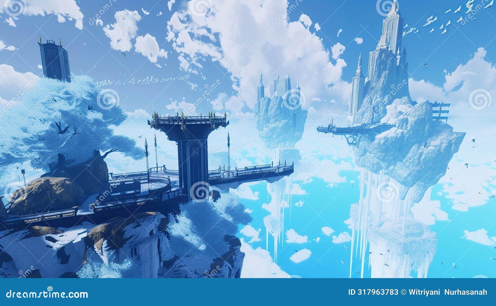 Sapphire Sky Citadel on Background. Generative Ai Stock Illustration ...