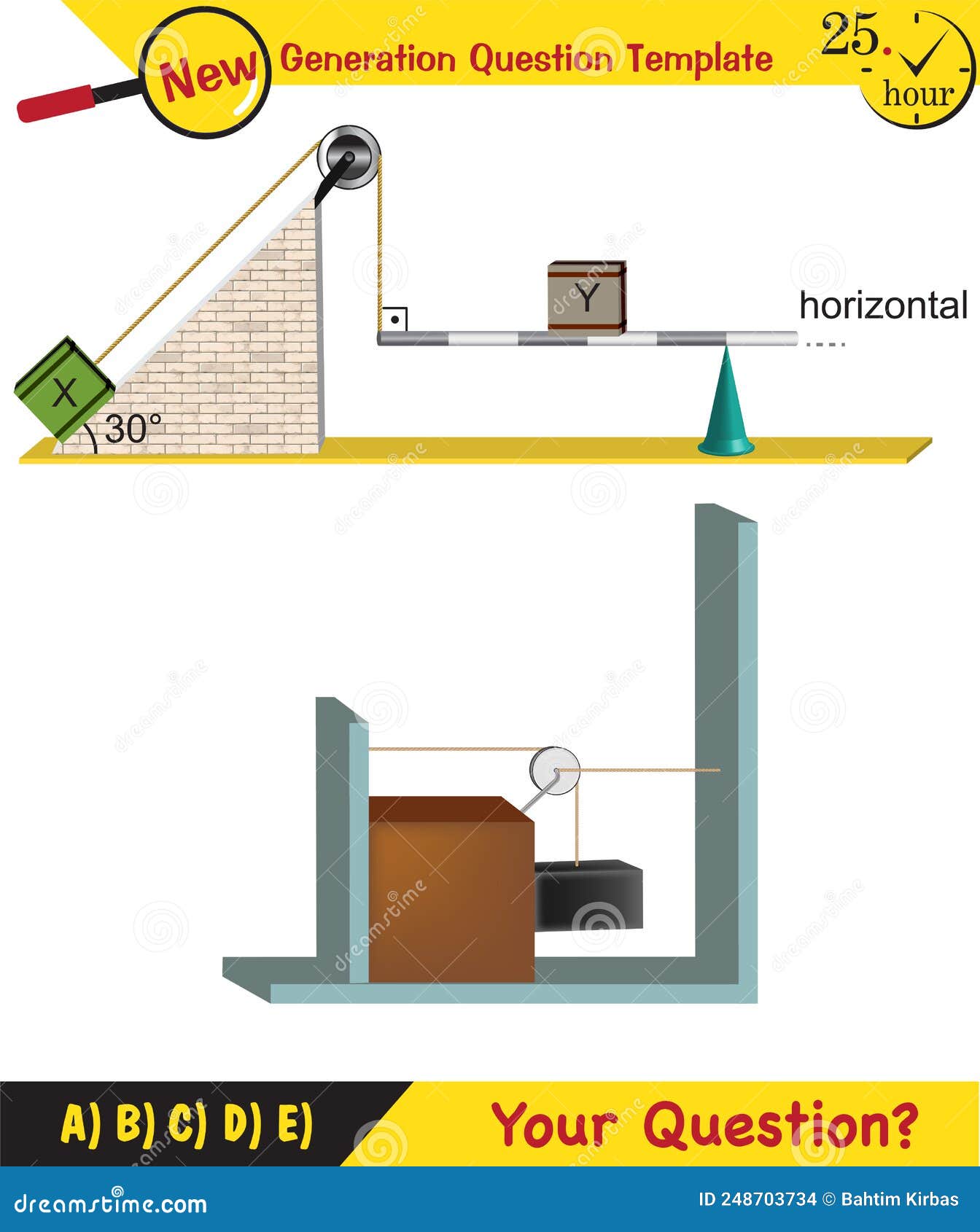 Physics, Science Experiments on Force and Motion with Pulley, Stock ...