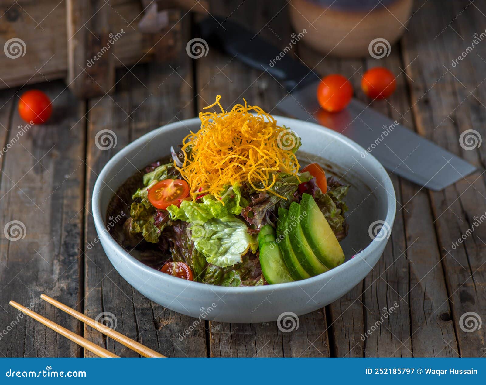 Sarada Salad Served in a Dish Isolated on Wooden Background Side View ...