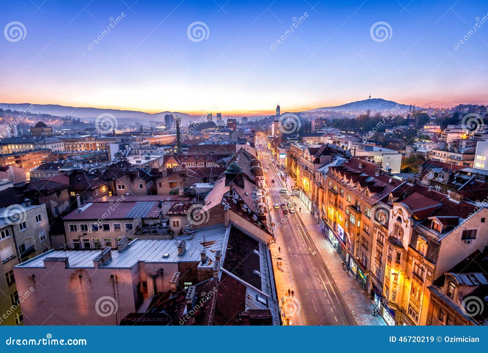 Sarajevo streets stock image. Image of city, dusk, autumn - 46720219