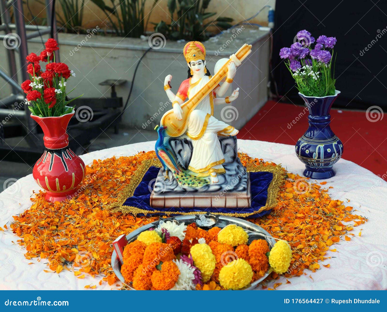 Saraswati Pujan Statue of Saraswati Stock Image - Image of puja ...