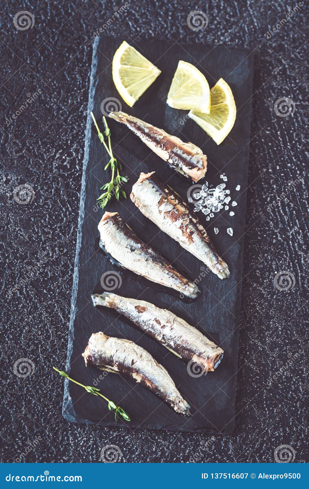 Sardines on the Black Stone Board Stock Image - Image of close, cuisine ...