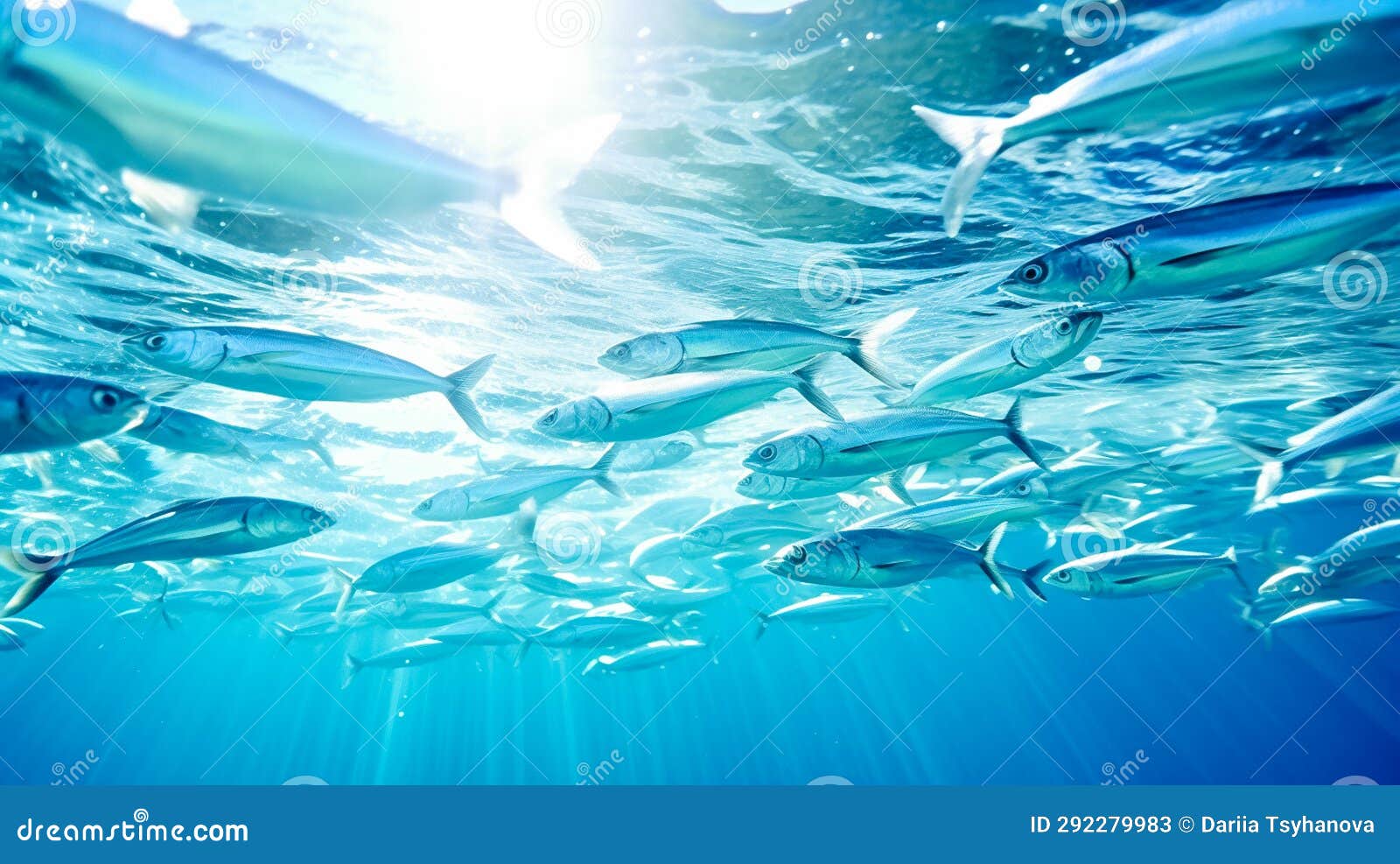 Sardines Fish Underwater. Massive Fish School Undersea Photo. Stock ...