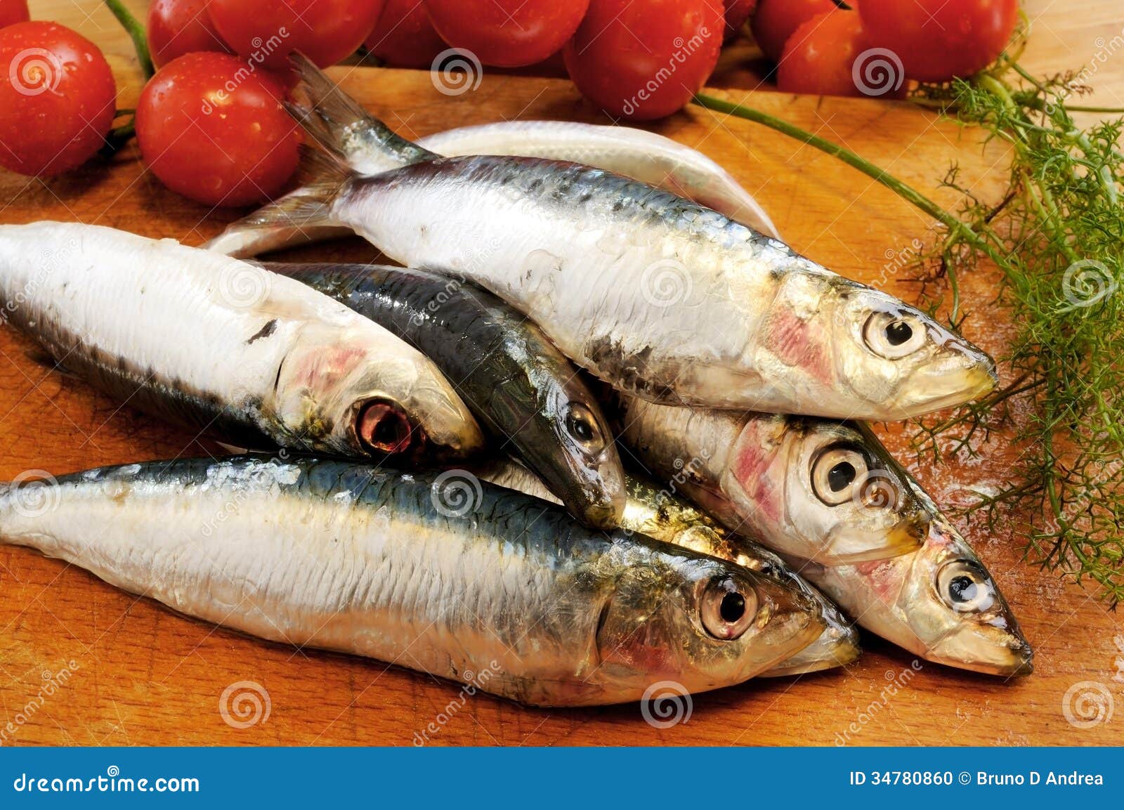 Sardines on a Wooden Cutting Board Stock Photo - Image of fresh, food ...