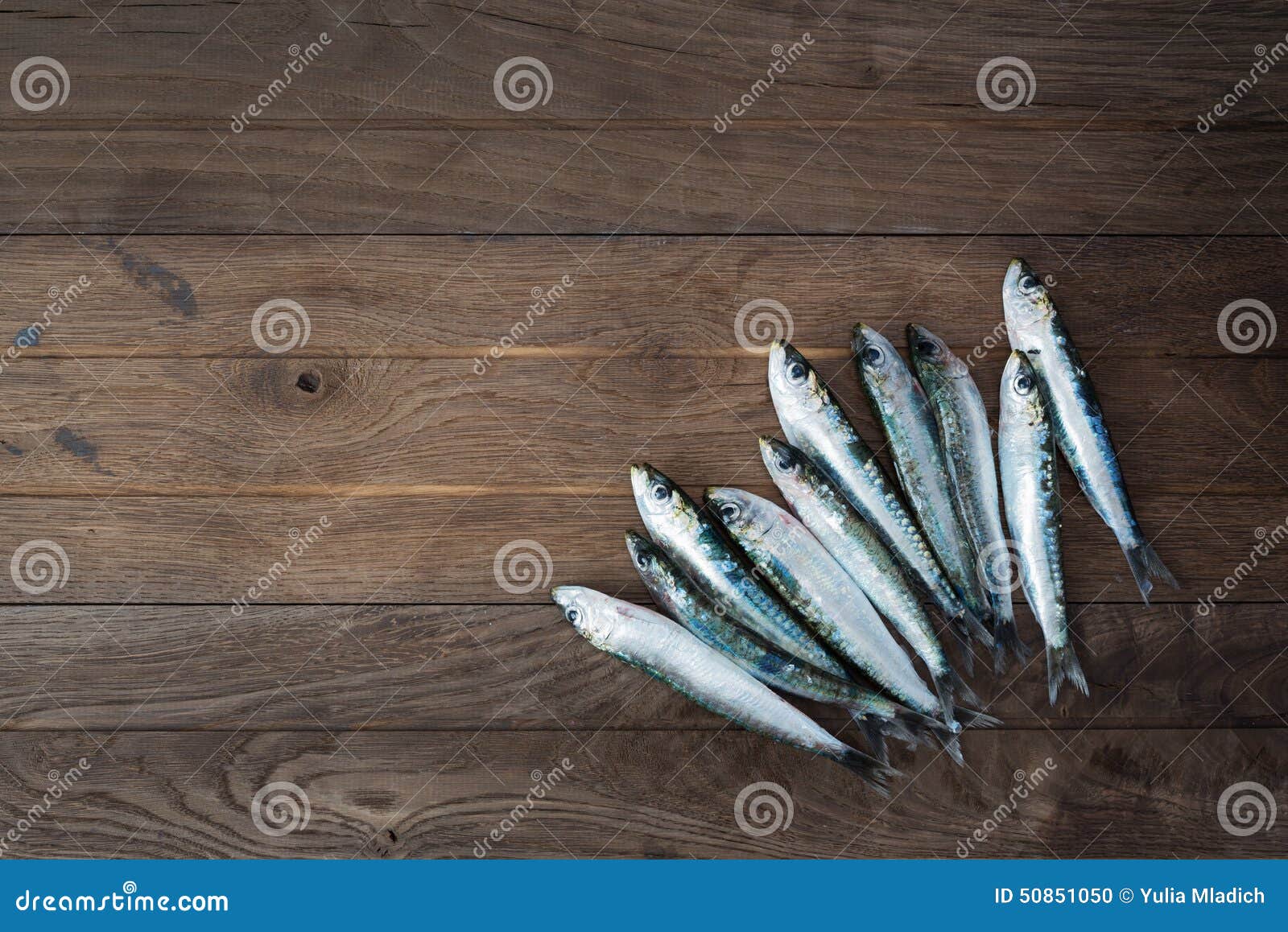 Sardines on wooden table stock photo. Image of seafood - 50851050