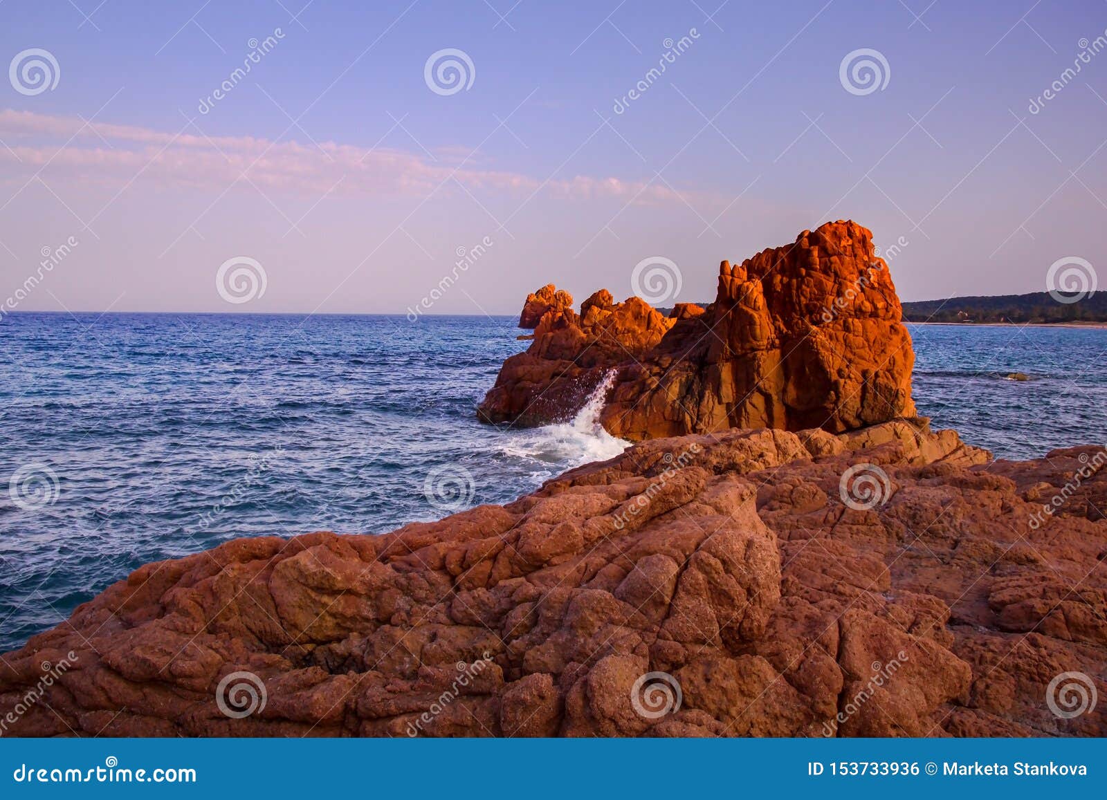 Sardinia Baia Cea Evening Lights Stock Photo - Image of seashore, baia ...