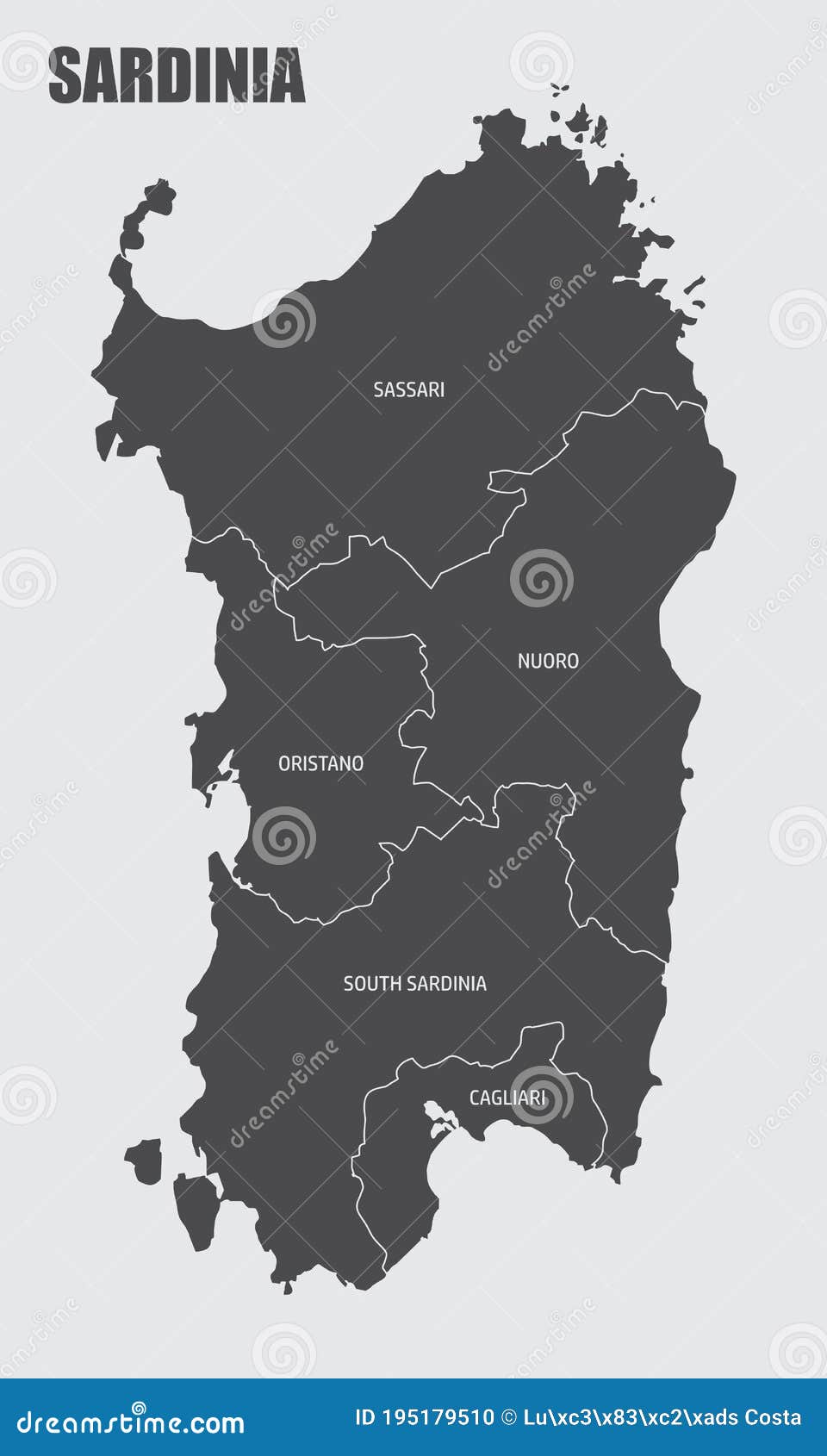 Sardinia region map stock illustration. Illustration of district ...
