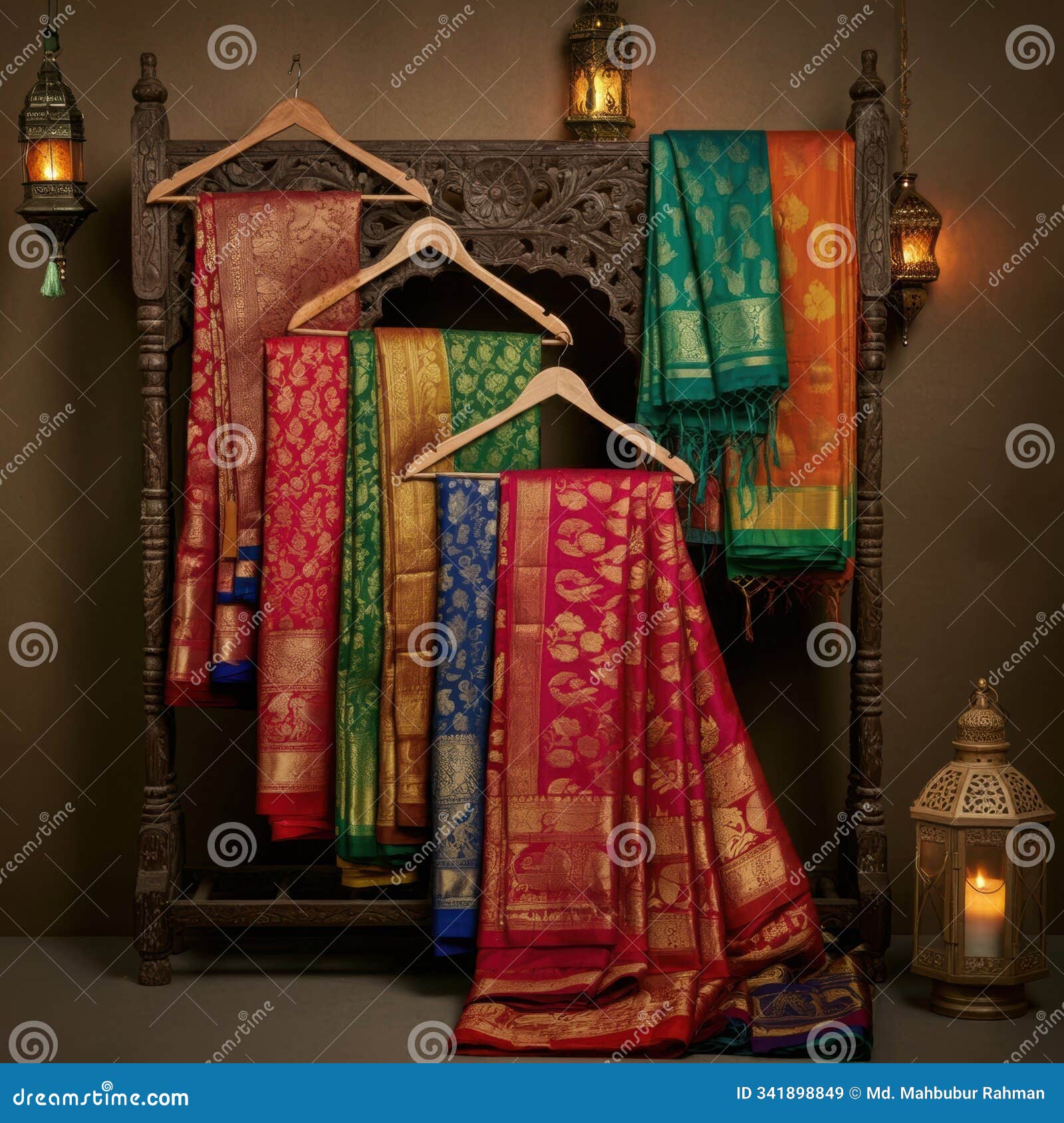 Sarees in Bangladeshi Silk on a Wooden Rack. AI-Generated Stock Image ...