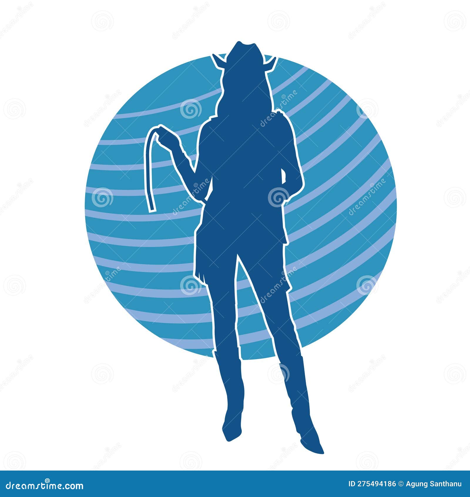 Silhouette of a Cowgirl in Pose Holding Lasso Rope. Stock Vector ...