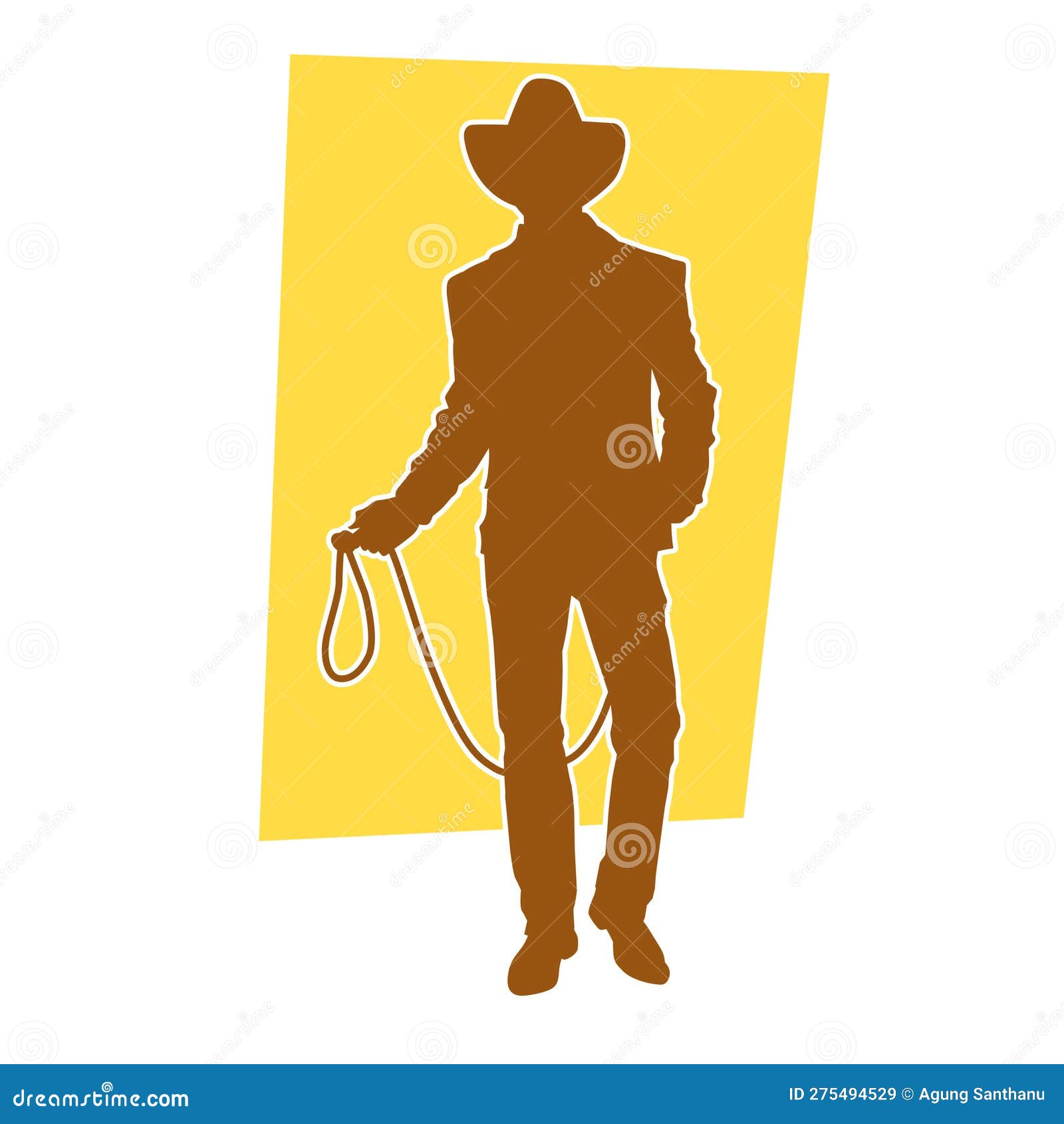 Silhouette of a Man in Cowboy Costume in Pose with Lasso Rope. Stock ...