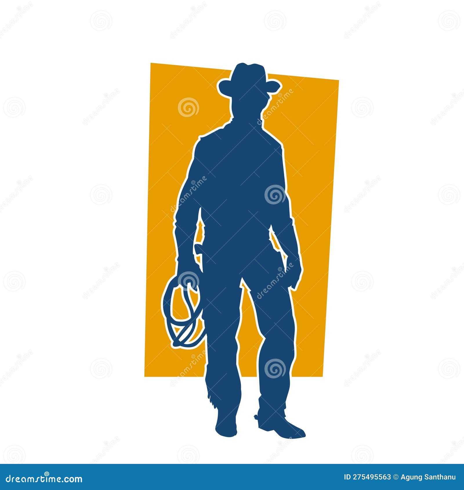 Silhouette of a Man in Cowboy Costume in Pose with Lasso Rope. Stock ...