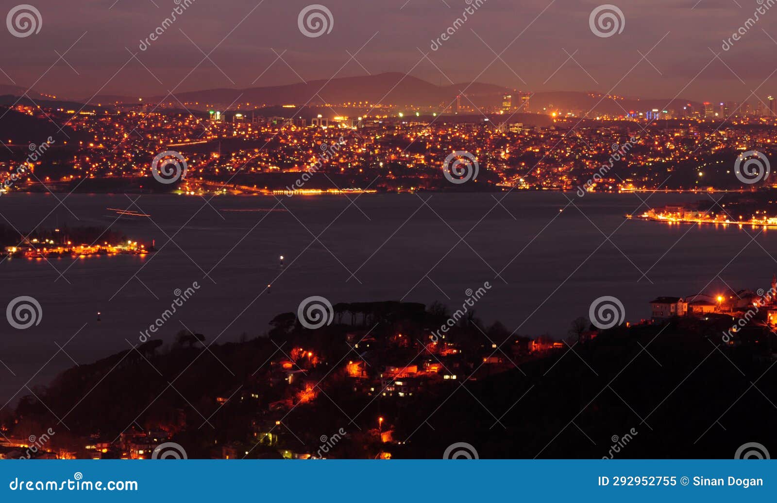 Sariyer and Bosphorus stock image. Image of light, sunset - 292952755