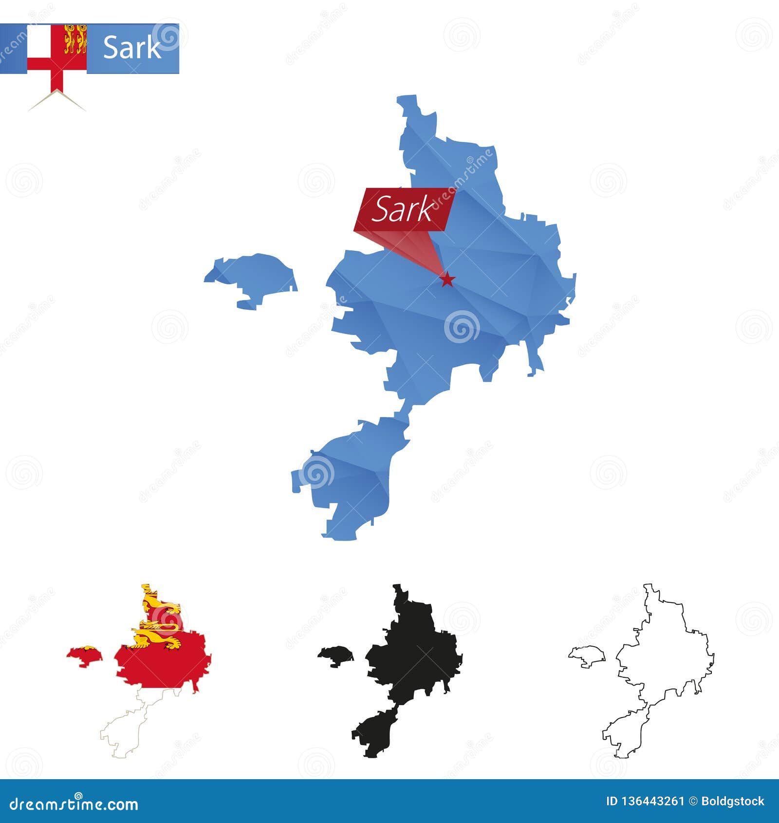 Sark Blue Low Poly Map with Capital Stock Vector - Illustration of ...