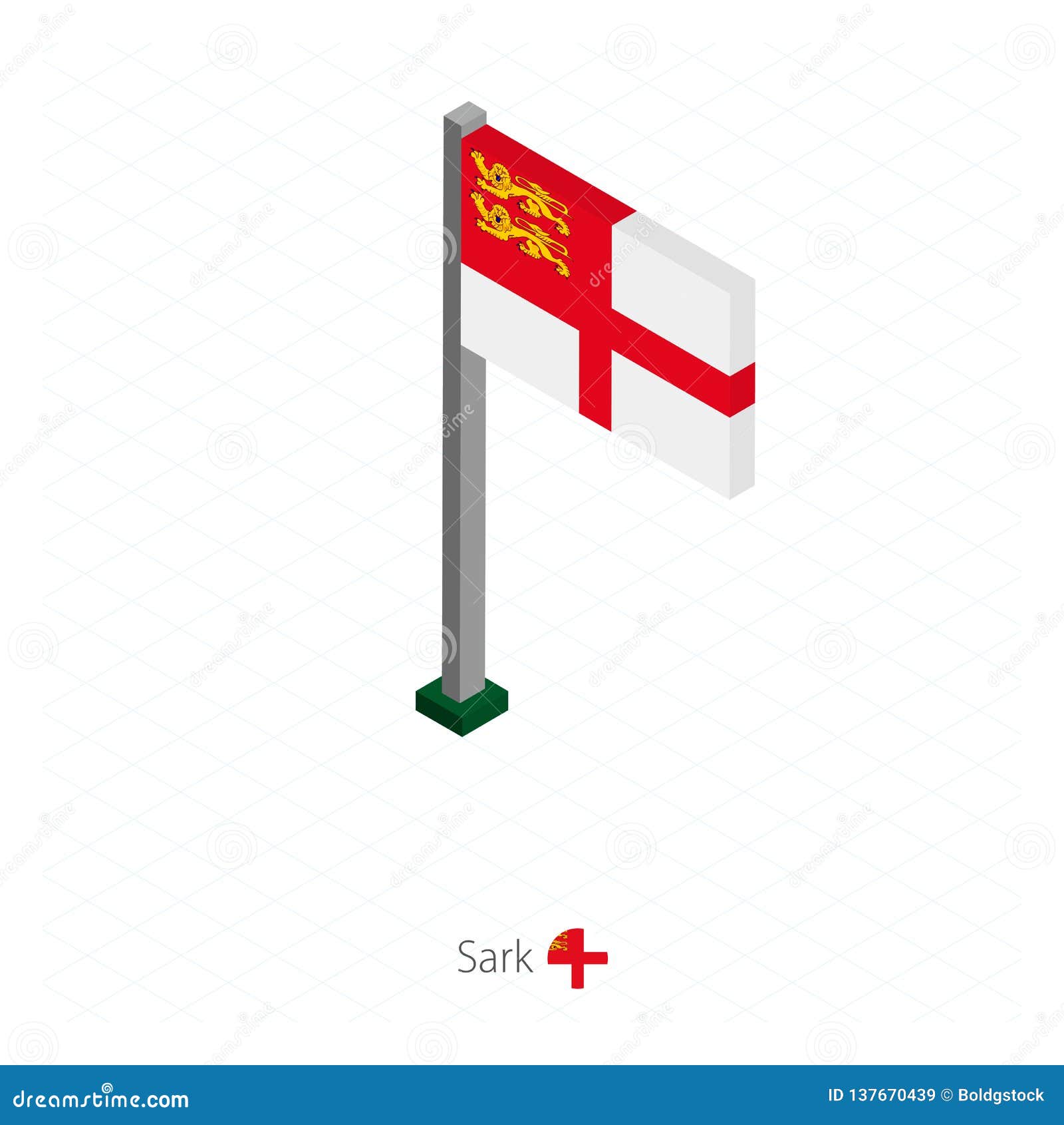 Sark Flag on Flagpole in Isometric Dimension Stock Vector ...