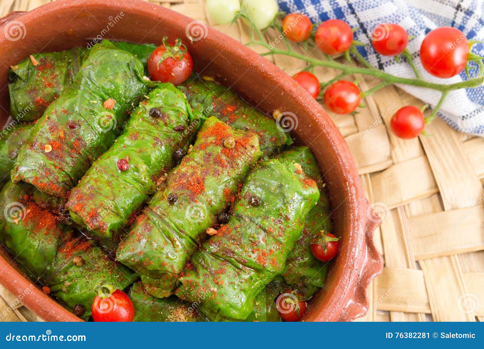 Sarma Rolls in a Traditional Plate and Cherry Tomato Stock Image ...