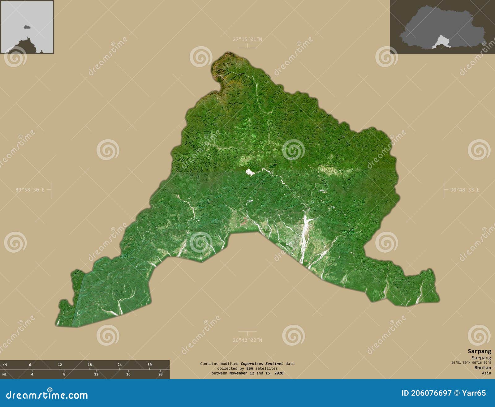 Sarpang, Bhutan - Composition. Sentinel-2 Satellite Stock Illustration ...