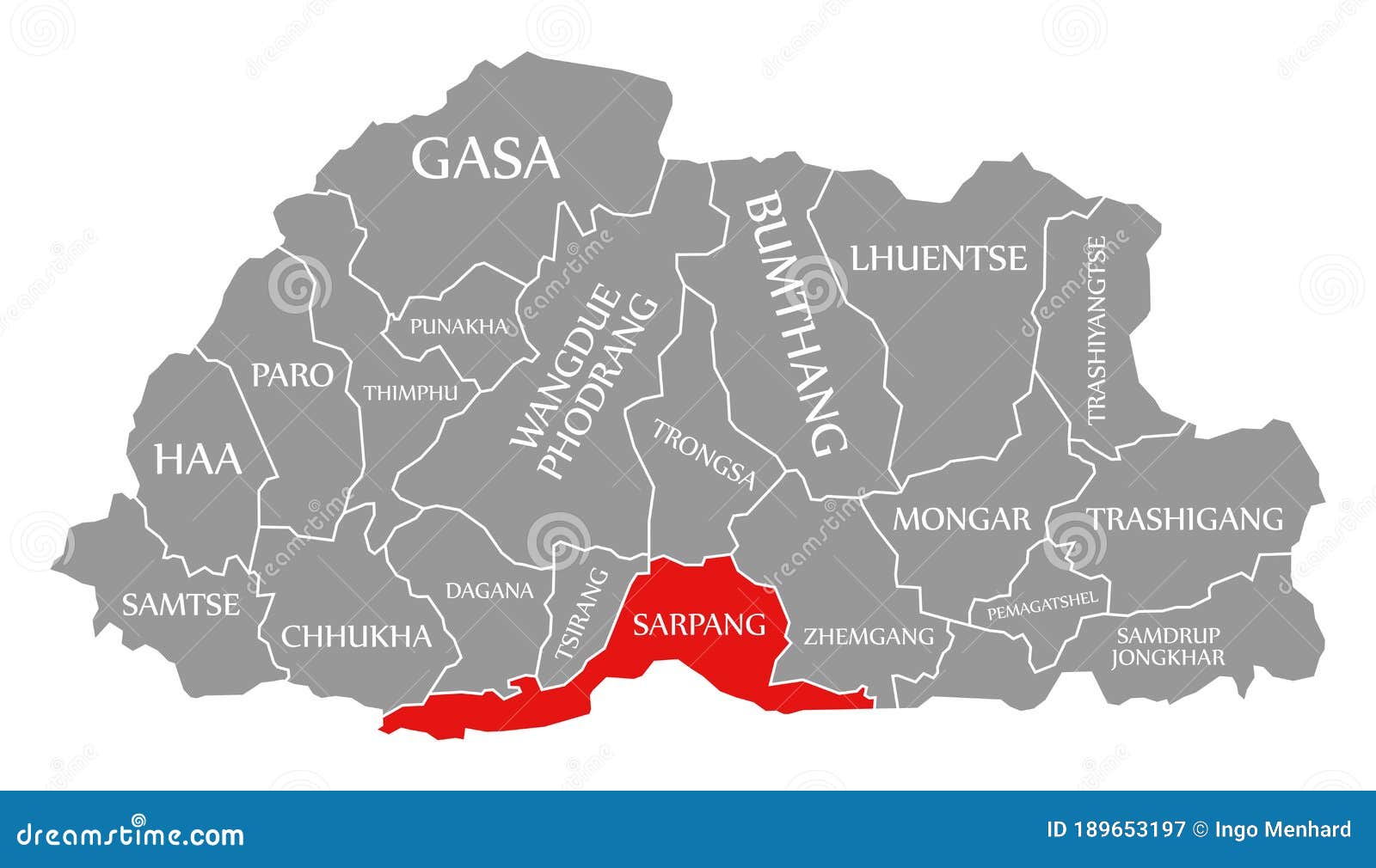 Sarpang State And Regions Map Highlighted On Bhutan Map Vector ...