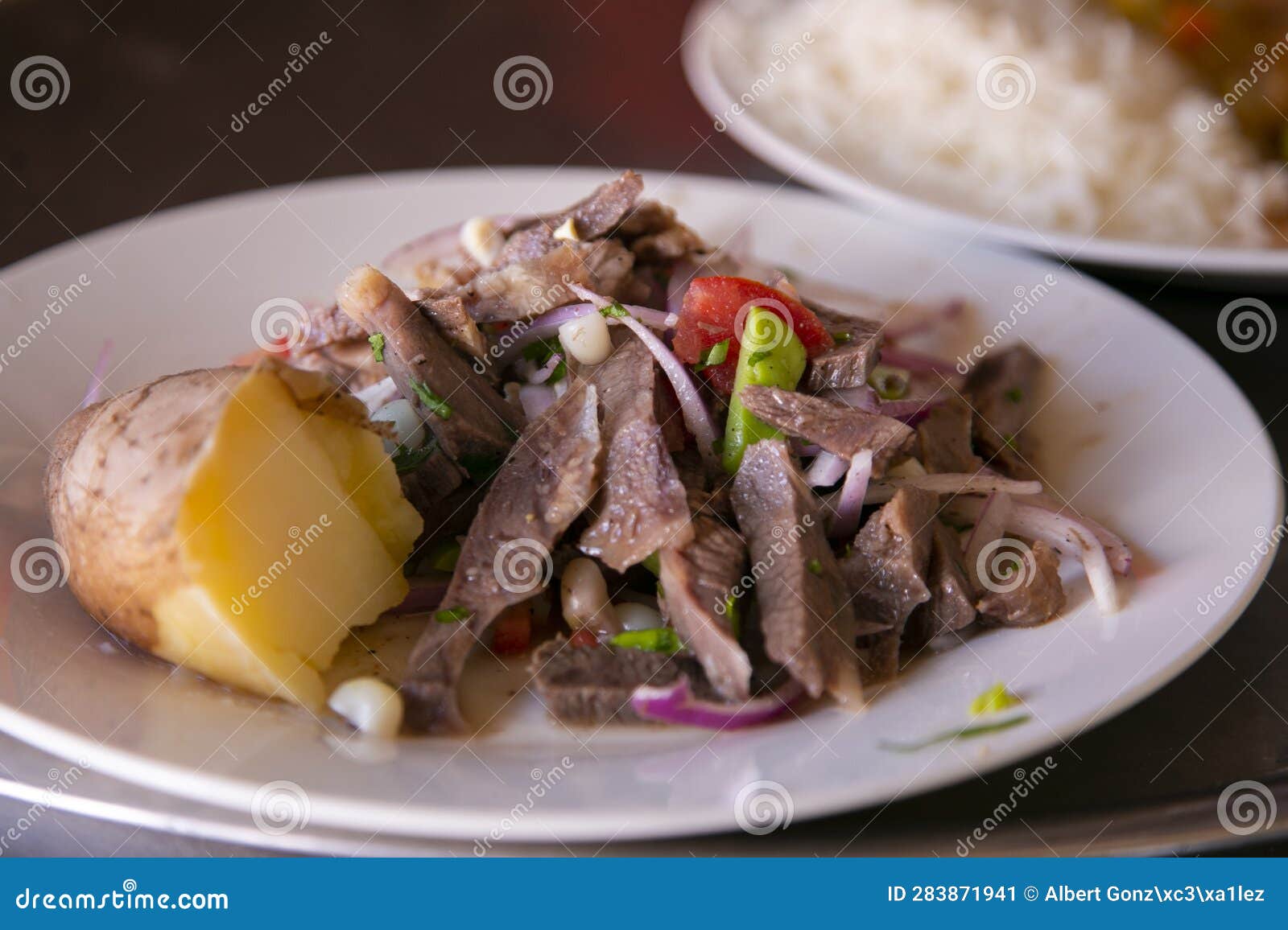 Sarsa De Sencca. Traditional Peruvian Dish with Beef Served with ...