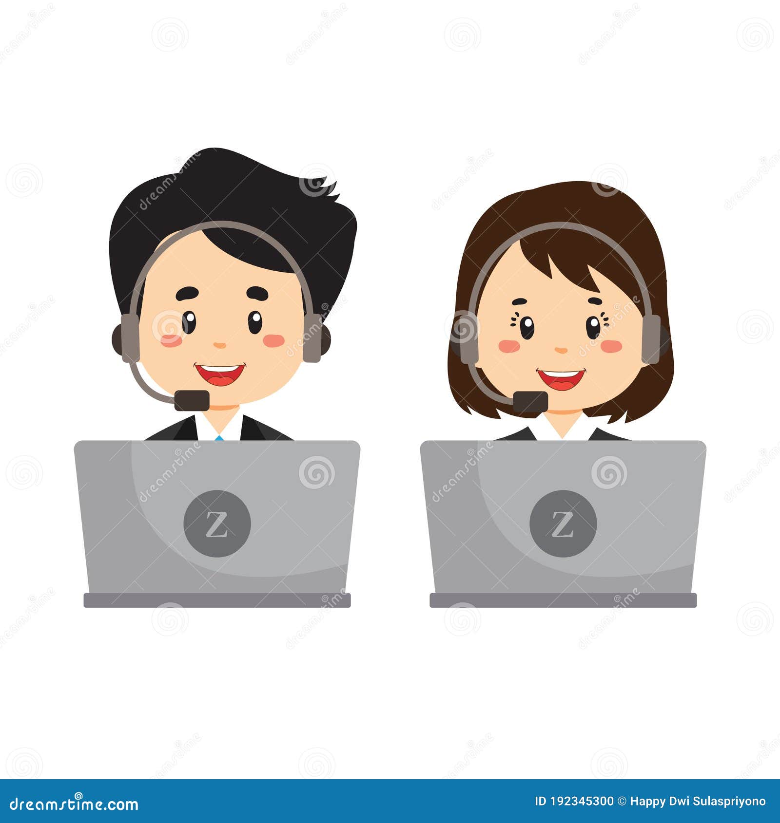 Call Center Operators with Headphone and Laptop Stock Vector ...