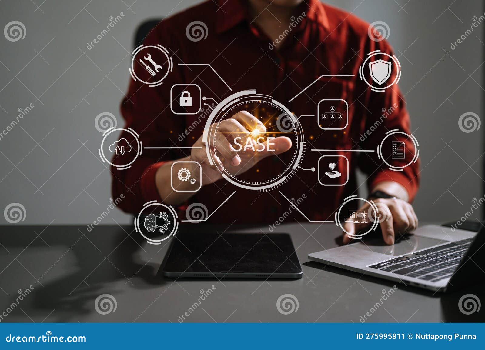 SASE Secure Access Service Edge Concept Hand Touching Secure Access ...