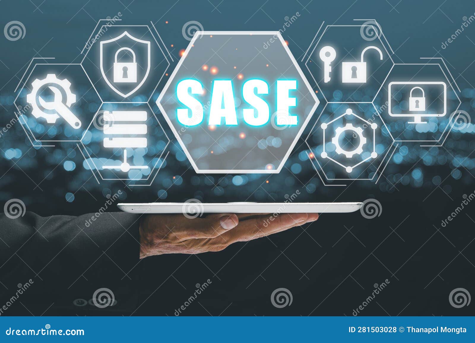 Person Hand Using Tablet with Secure Access Service Edge Icon on ...