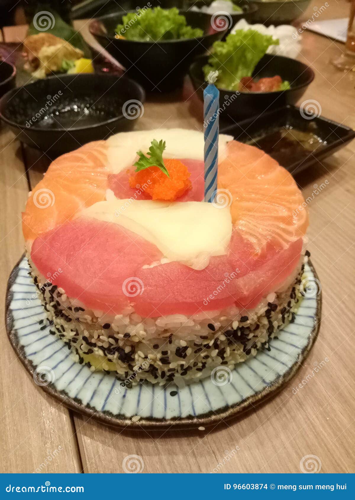 Sashimi birthday cake stock photo. Image of cake, rice - 96603874