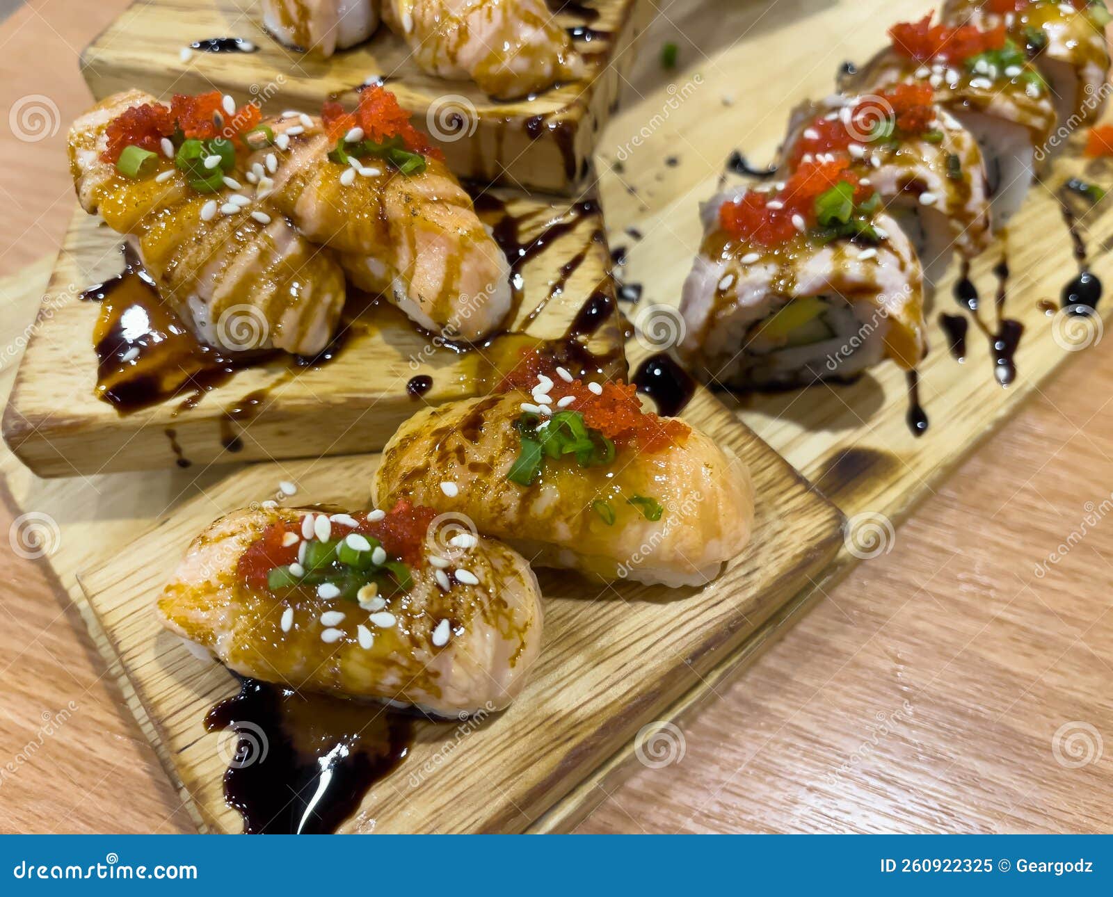 Shushi On Plate With Conveyor Or Belt Buffet In Japaness Restaurant ...