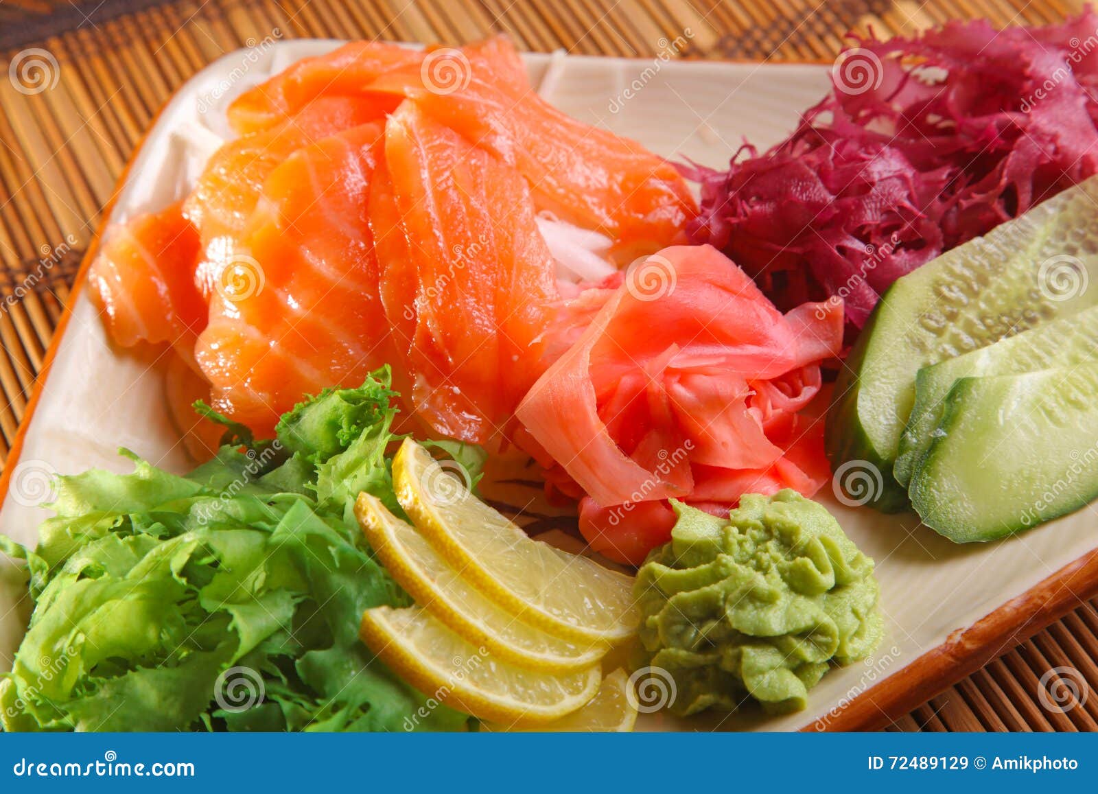 The Sashimi with Seaweed and Lemon Stock Image - Image of prepared ...