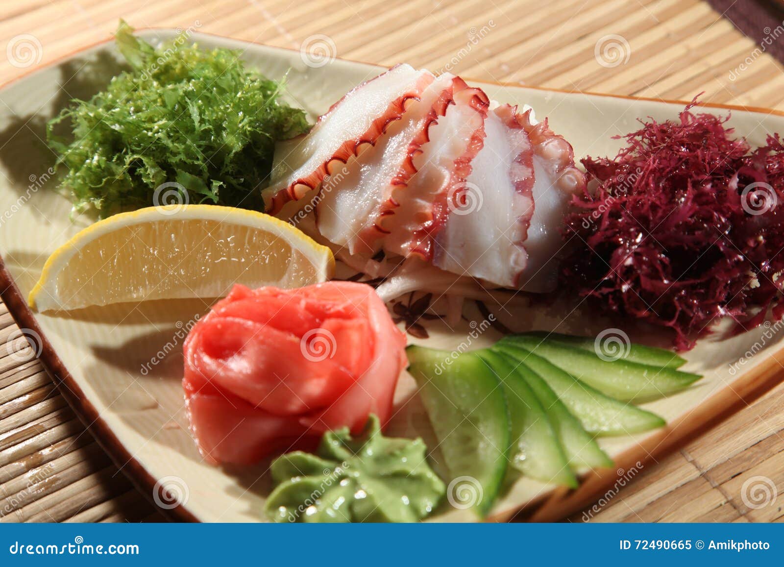 The Sashimi with Seaweed and Lemon Stock Image - Image of kabuki, dish ...