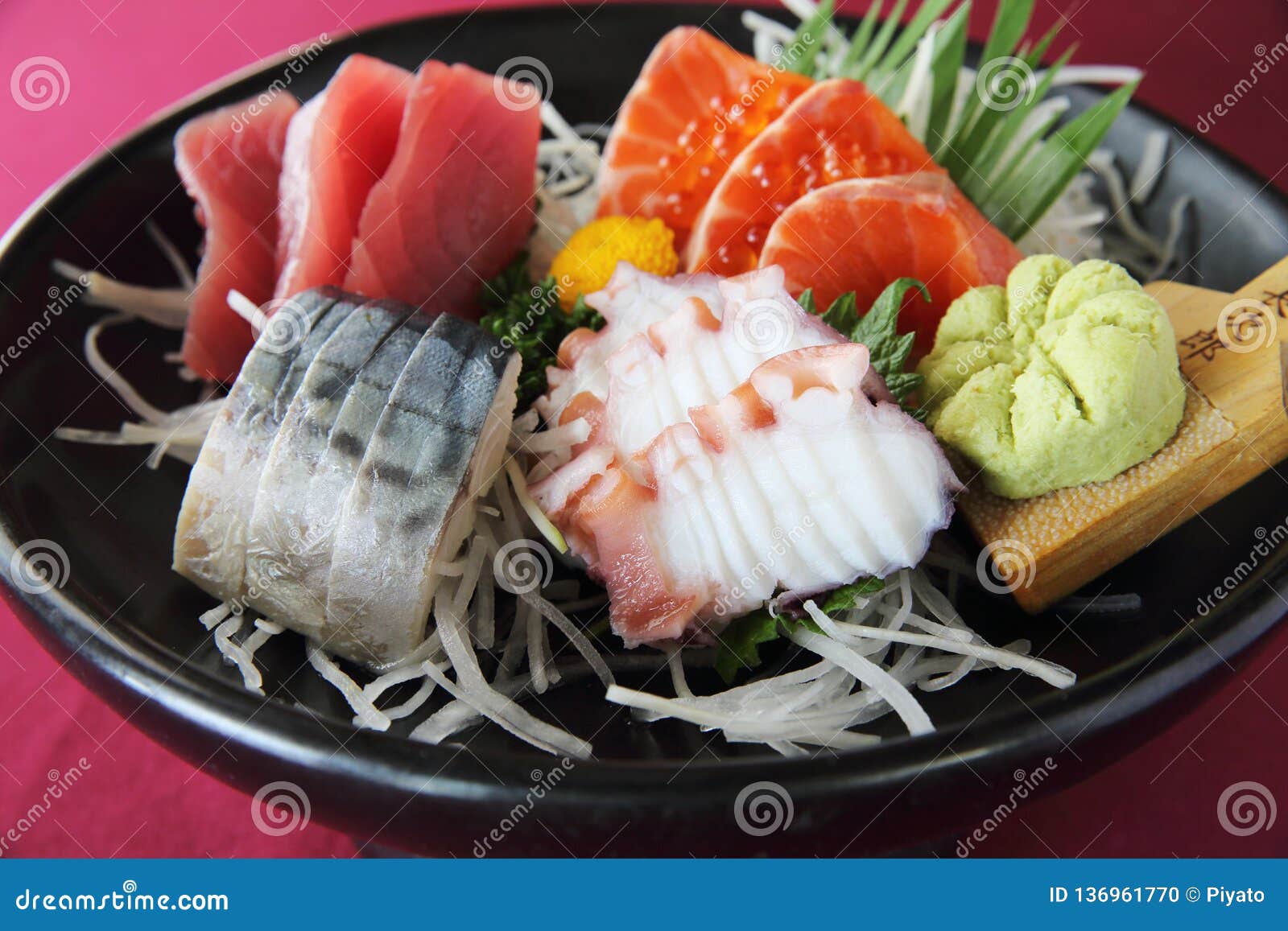 Sashimi set on a plate stock photo. Image of gourmet - 136961770