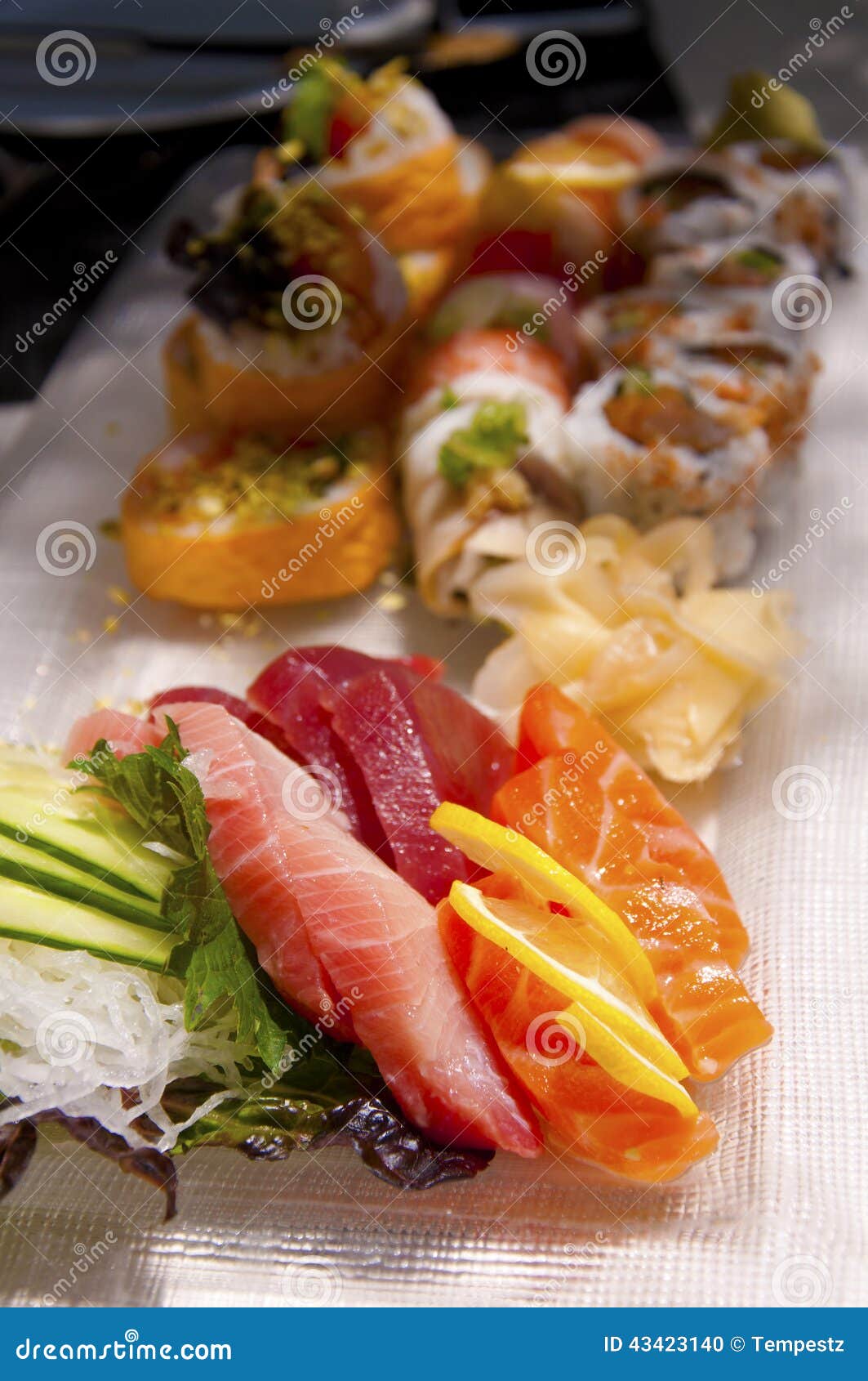 Sashimi and Sushi Rolls stock photo. Image of radish - 43423140