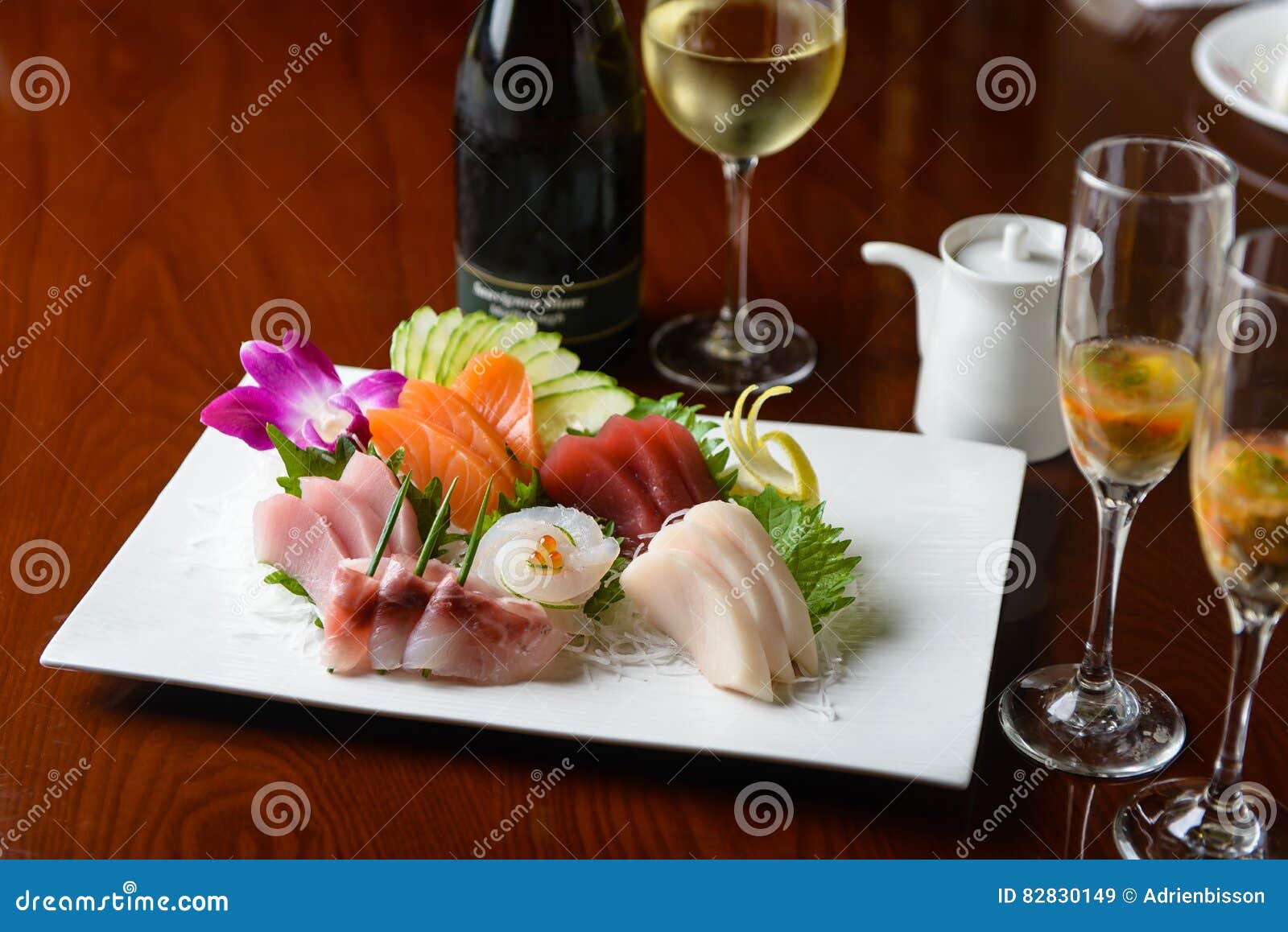 Sashimi with White Wine stock image. Image of cuisine - 82830149