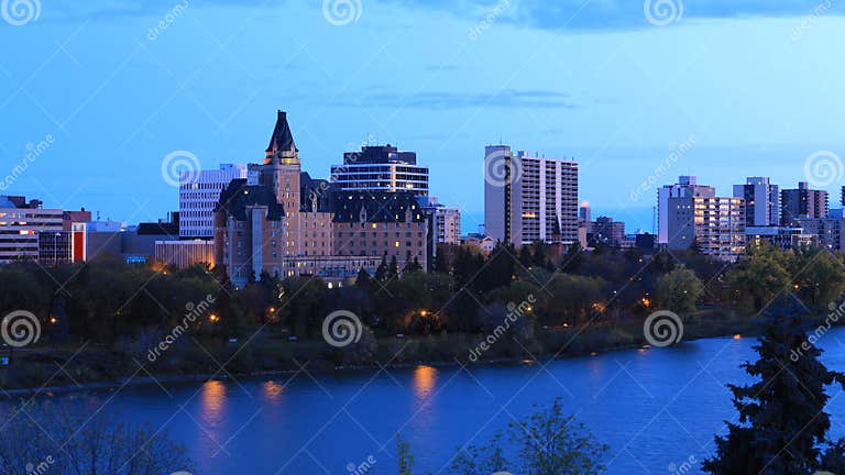 Saskatoon, Canada Skyline at Night Stock Photo - Image of tree ...