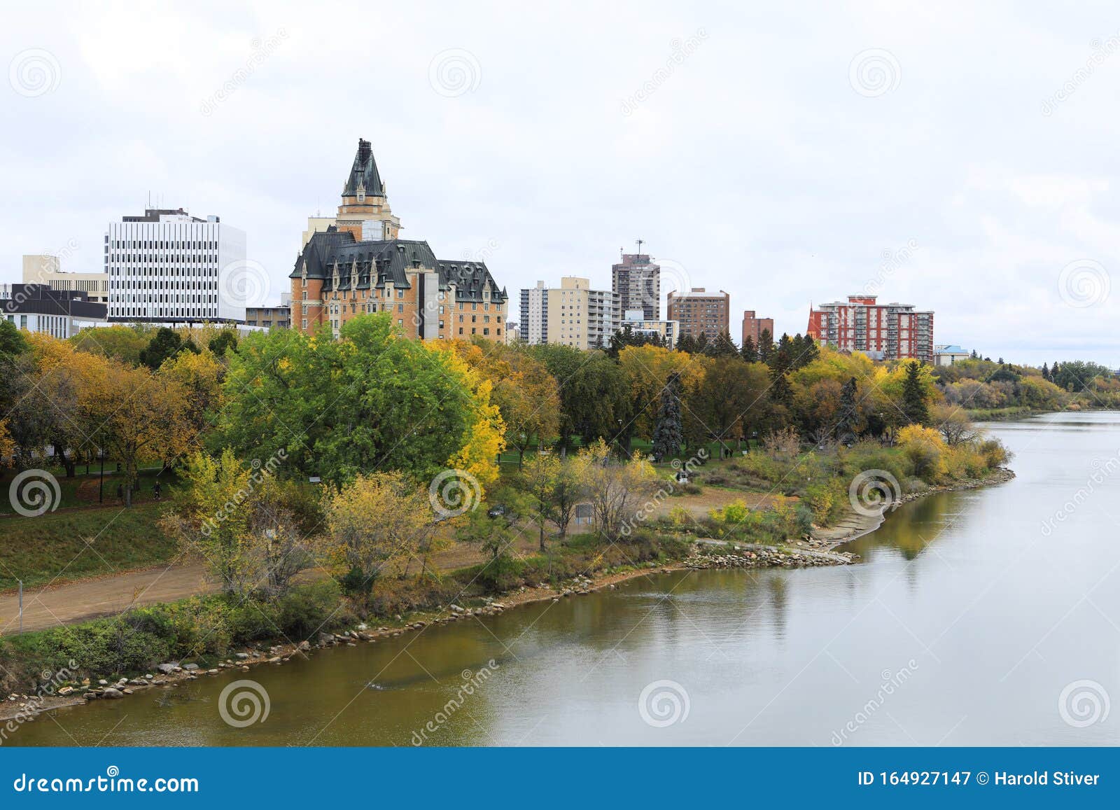 Saskatoon, Canada Skyline by River Stock Image - Image of tree, travel ...