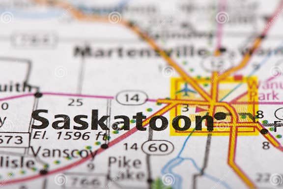 Saskatoon, Saskatchewan on Map Stock Photo - Image of city ...