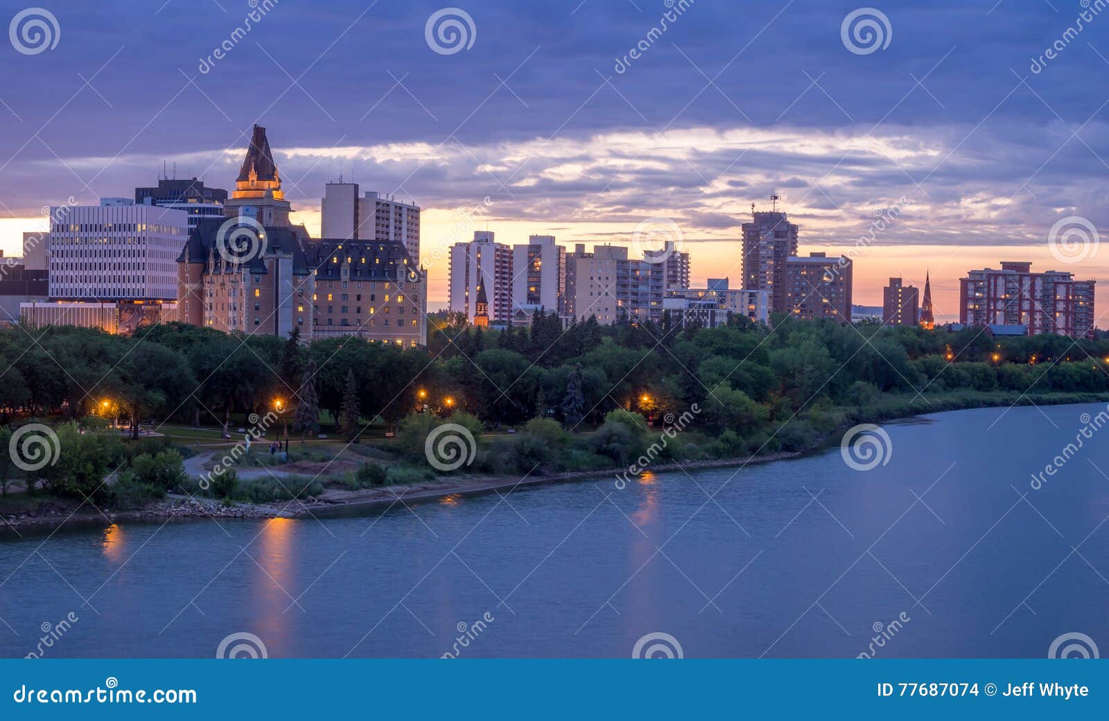 Saskatoon skyline at night stock photo. Image of city - 77687074