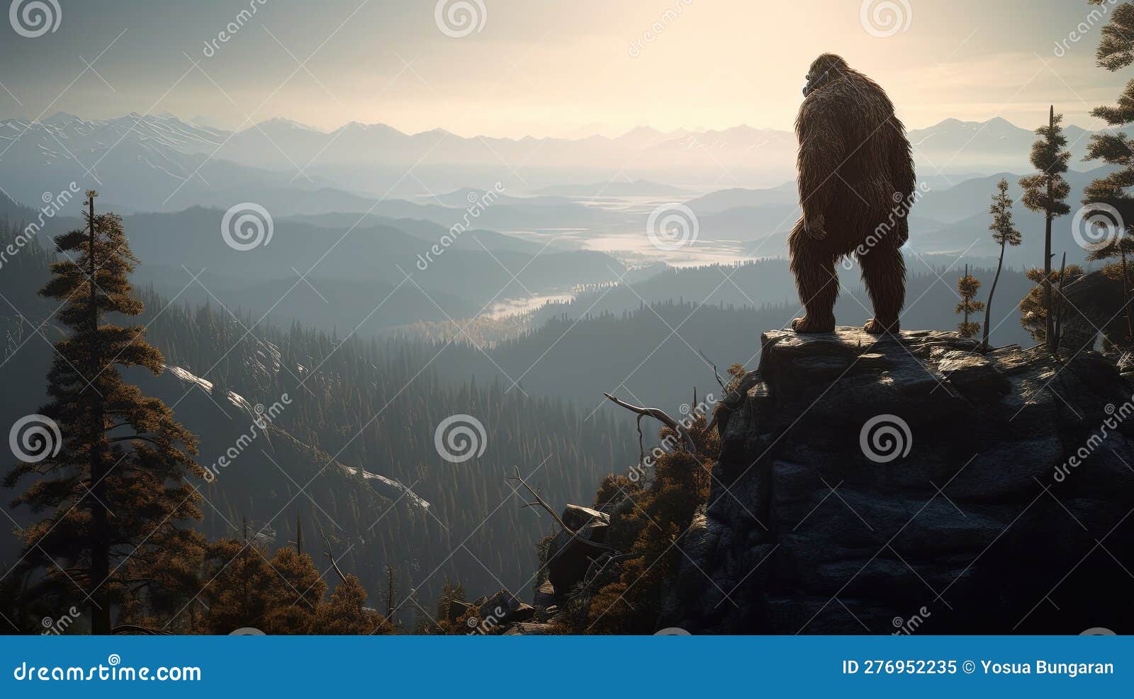 Sasquatch on Cliff, Digital Art Illustration, Generative AI Stock ...