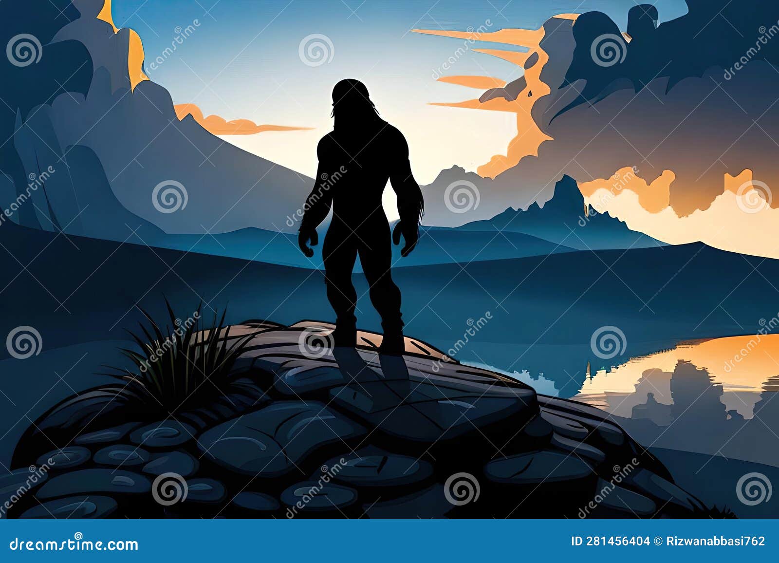 Sasquatch Silhouette Standing on Cliff Ledge Stock Illustration ...