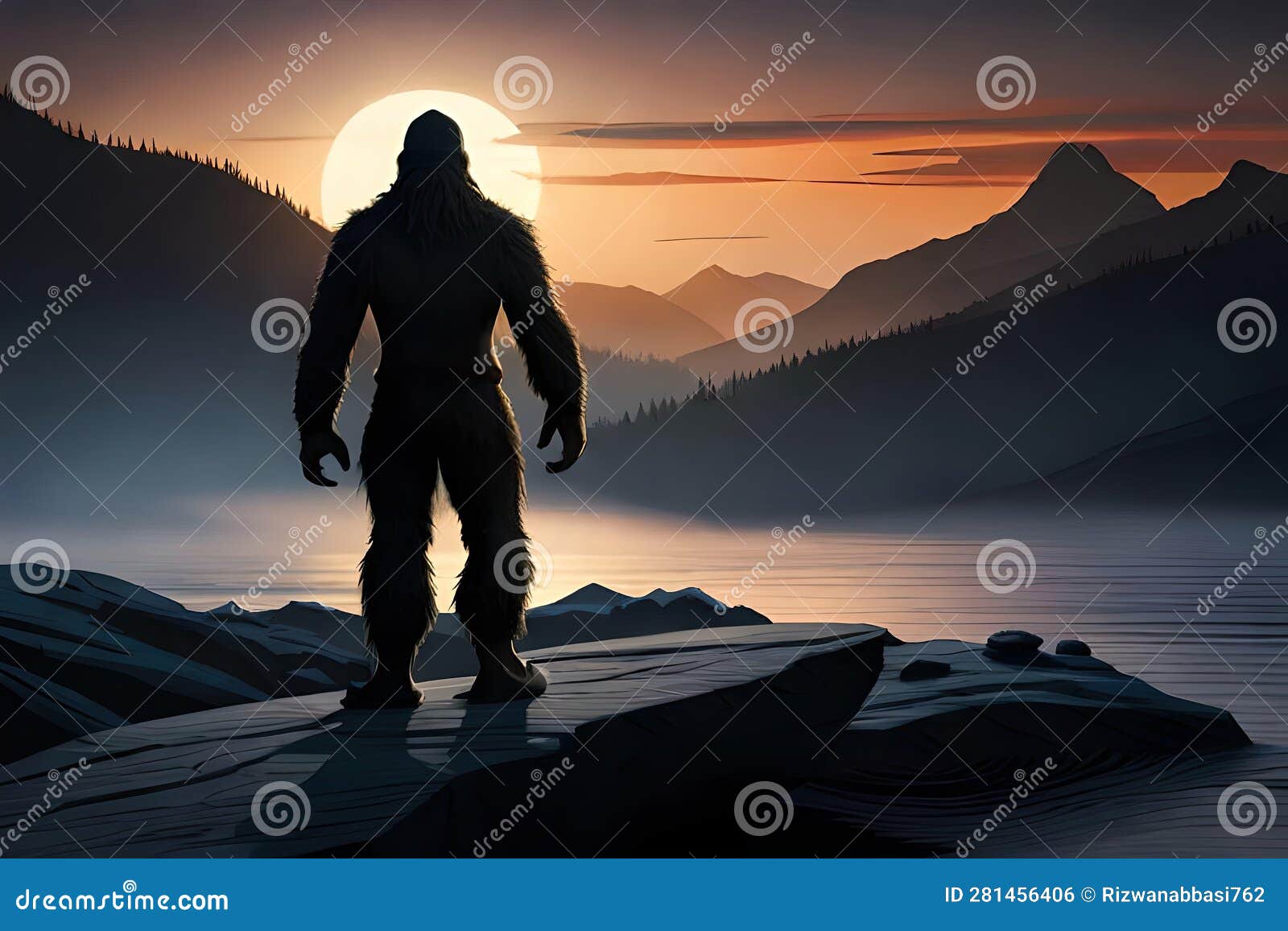 Sasquatch Silhouette Standing on Cliff Ledge Stock Illustration ...