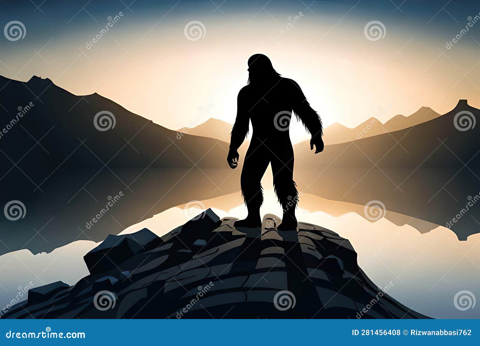 Sasquatch Silhouette Standing on Cliff Ledge Stock Illustration ...
