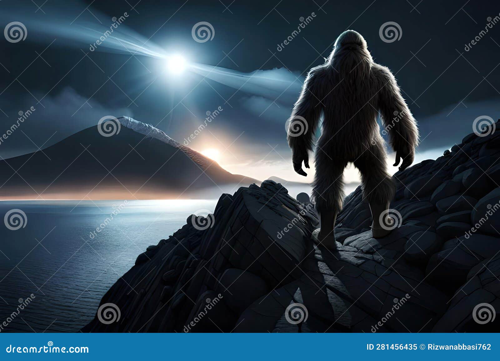 Sasquatch Silhouette Standing on Cliff Ledge Stock Illustration ...
