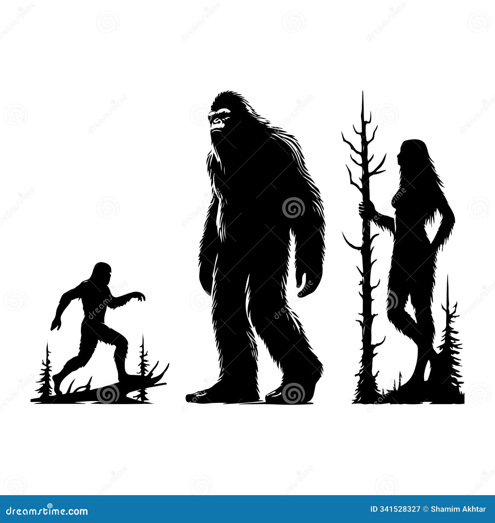 Sasquatch Silhouettes Isolated on a White Background, Vector ...