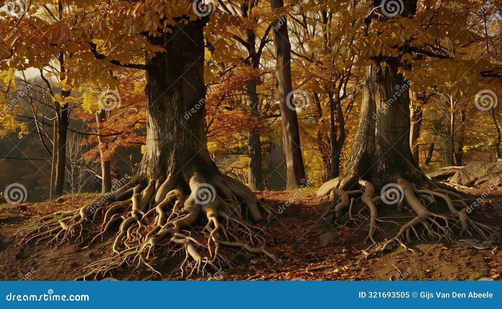 Sassafras Trees with Exposed Roots for Harvesting Stock Illustration ...