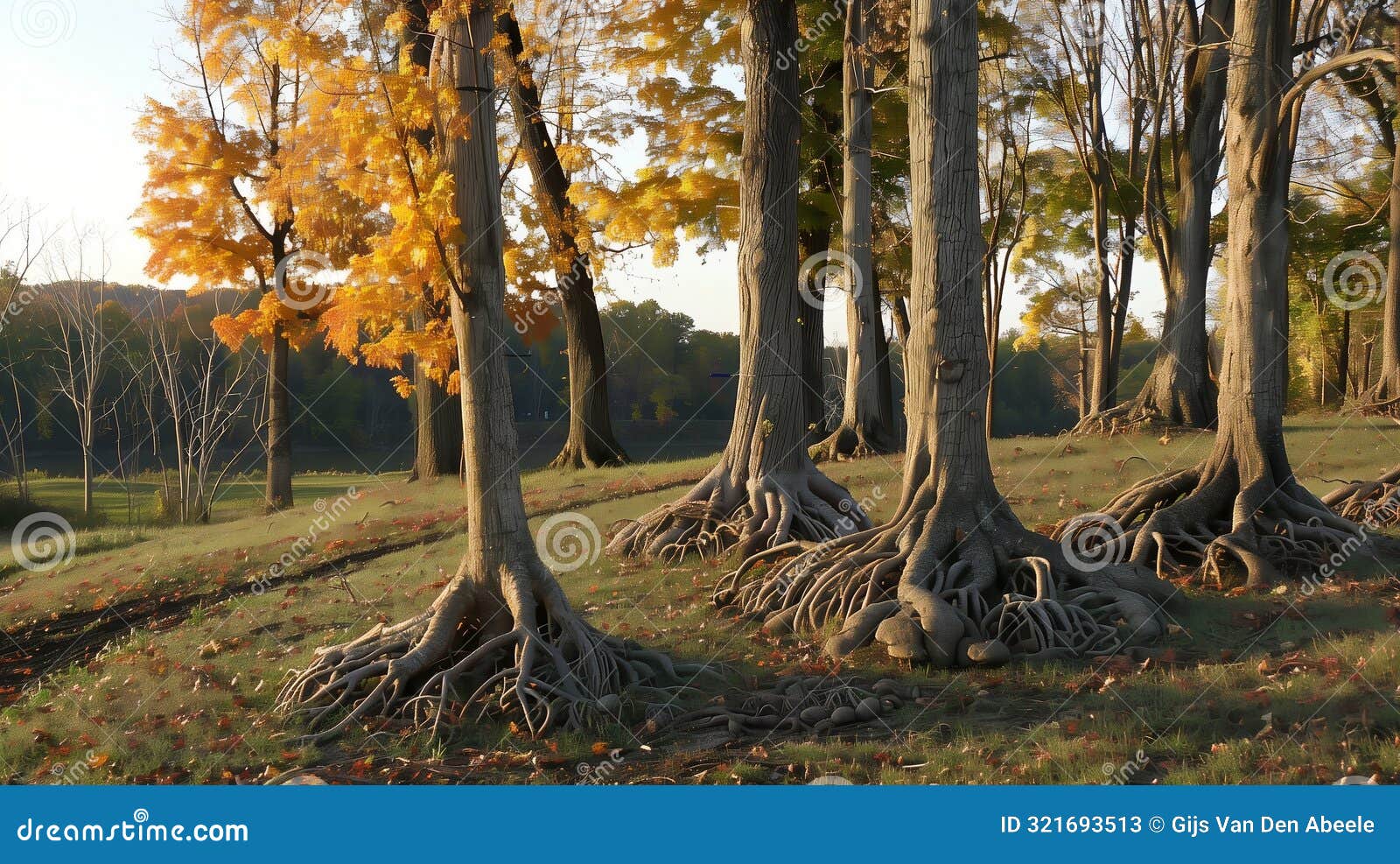 Sassafras Trees with Exposed Roots for Harvesting Stock Illustration ...