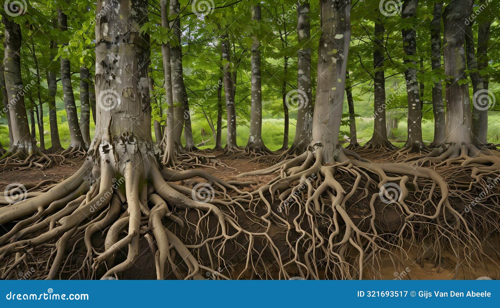Sassafras Trees with Exposed Roots for Harvesting Stock Illustration ...