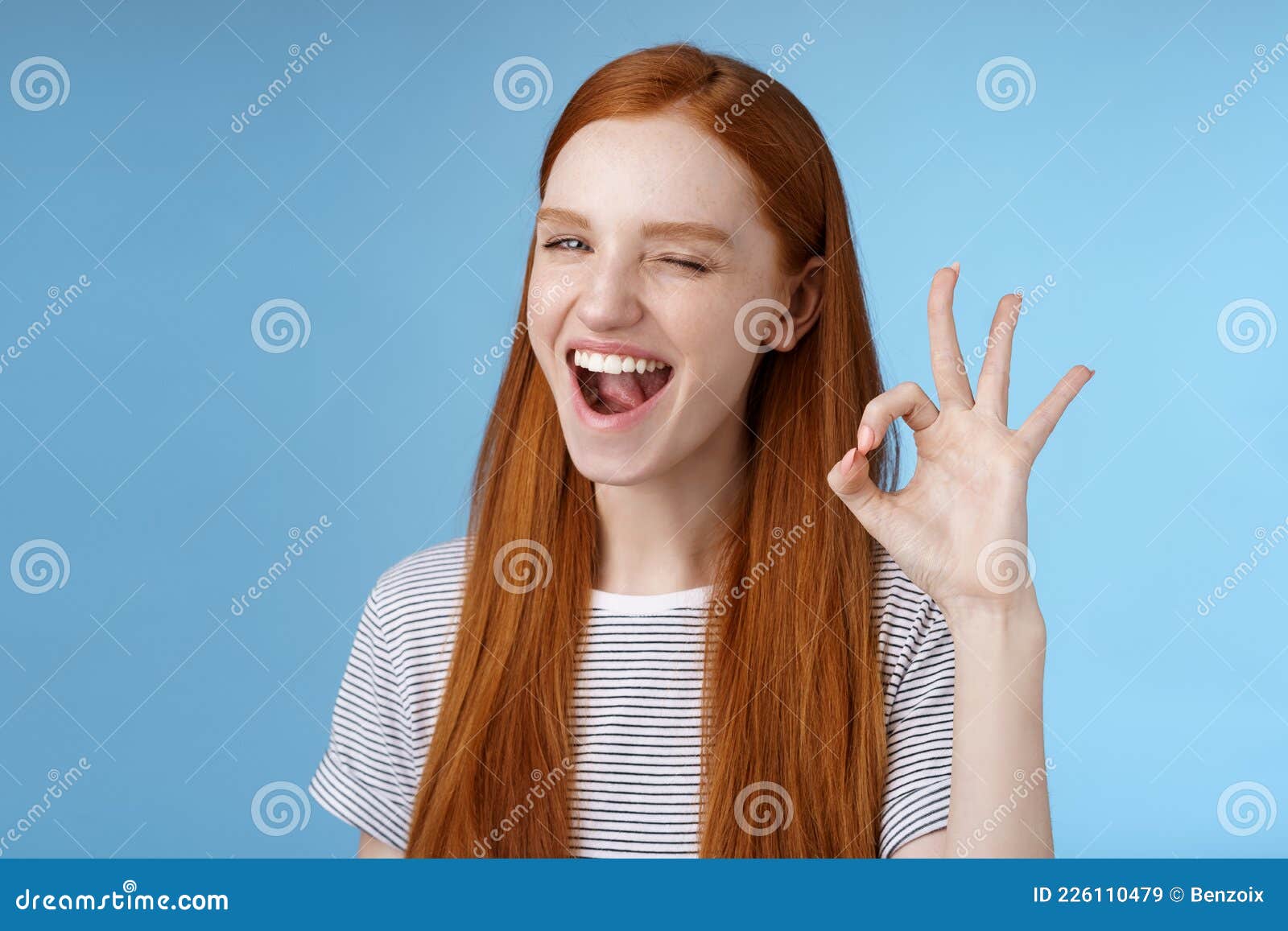 Sassy Attractive Redhead Girl Winking Mysteriously Smiling Broadly Give
