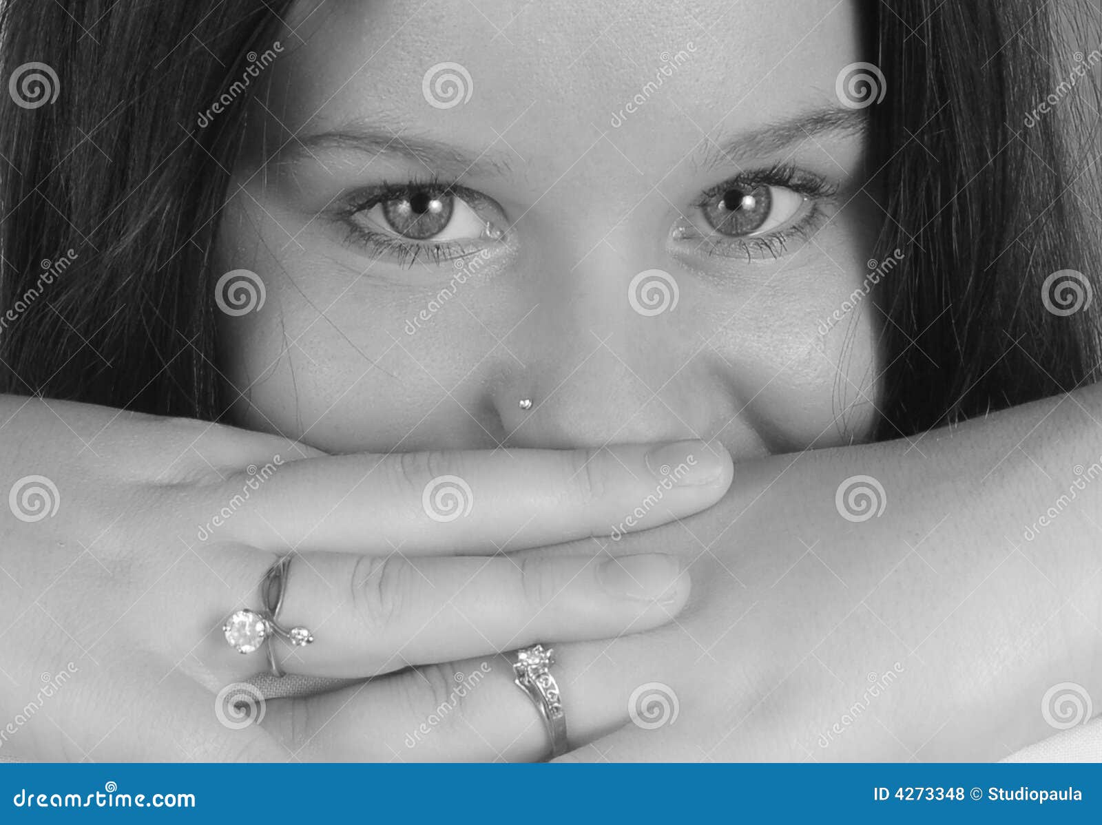 Sassy Girl stock photo. Image of hiding, hands, lady, nose - 4273348